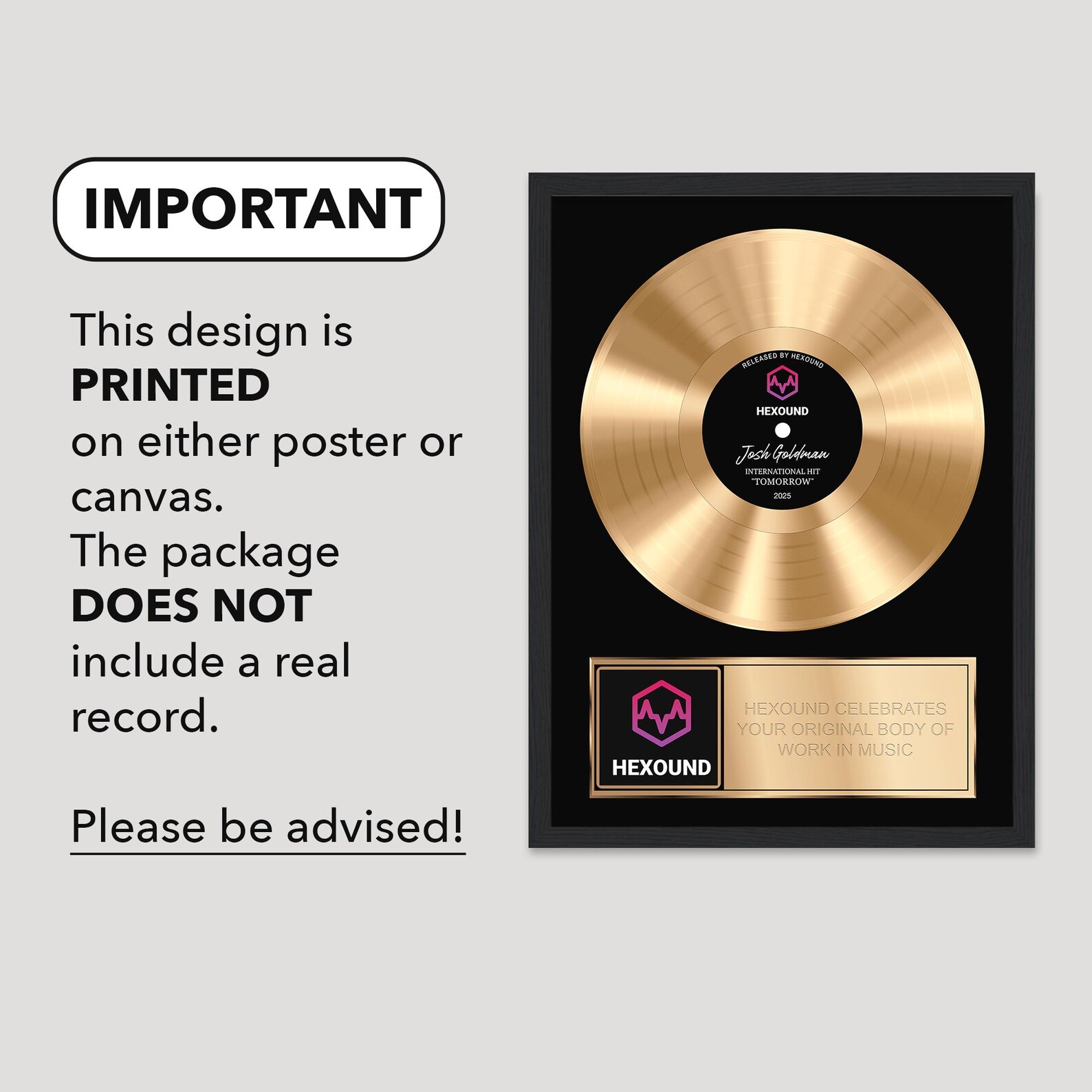 Music Award Plaque, Vinyl Award, Custom Plaque, Vinyl Record Plaque ...