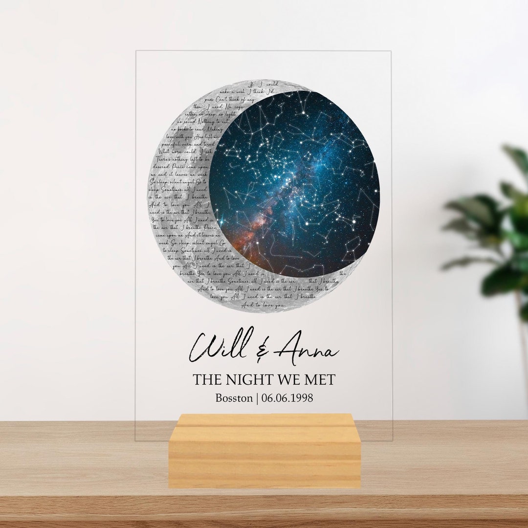Personalized Acrylic Star Map With Wood Stand, Valentines Day Gift for ...