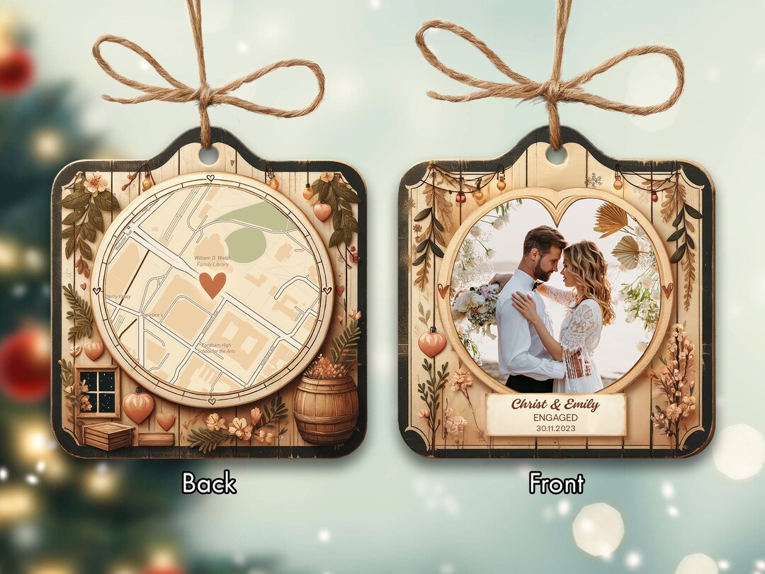 Custom Location Engaged Ornament, Photo Ornament Engagement Gift for ...