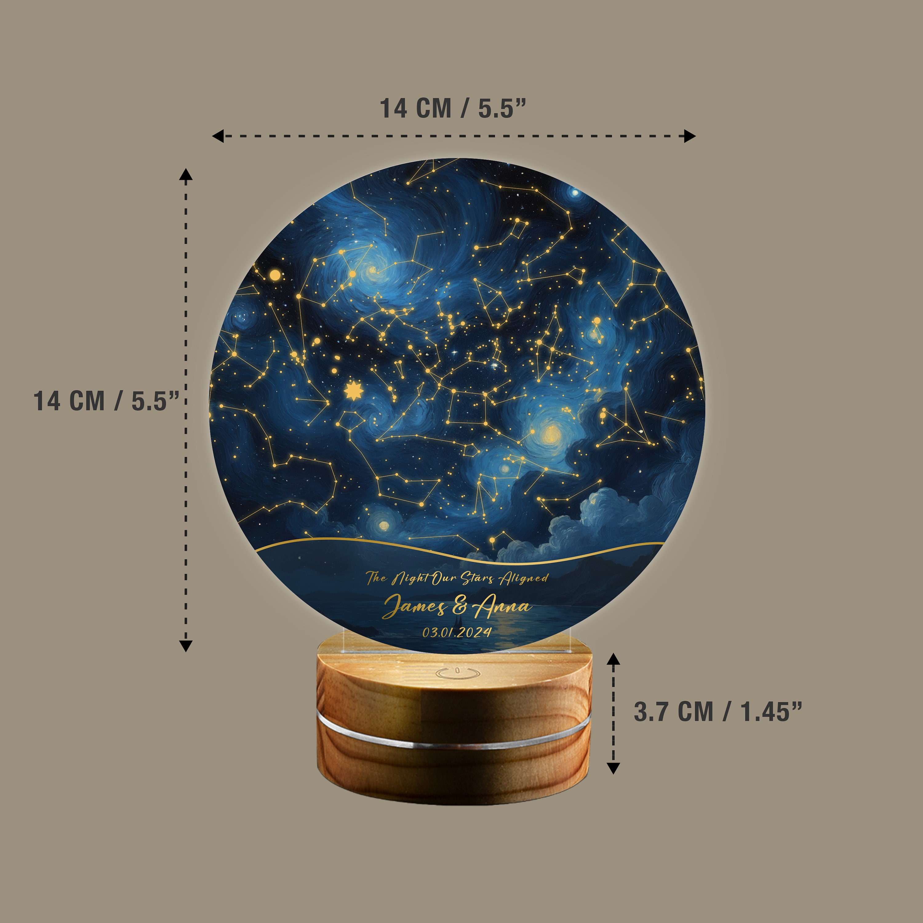 Star Map on Night Light Starry Night - Personalized Constellation Map ...