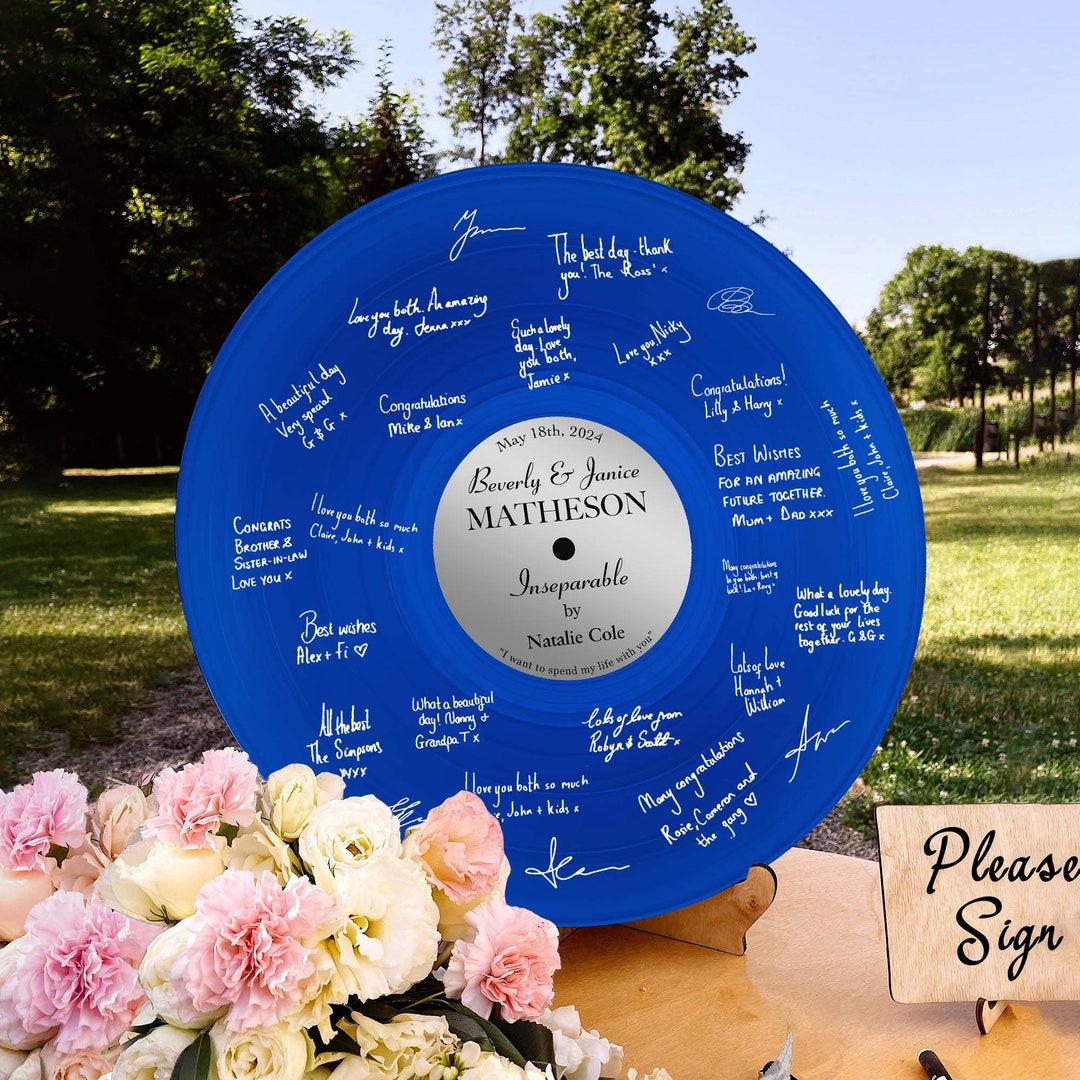 Personalized Wedding Guest Book Alternative - Custom Blue Record With ...