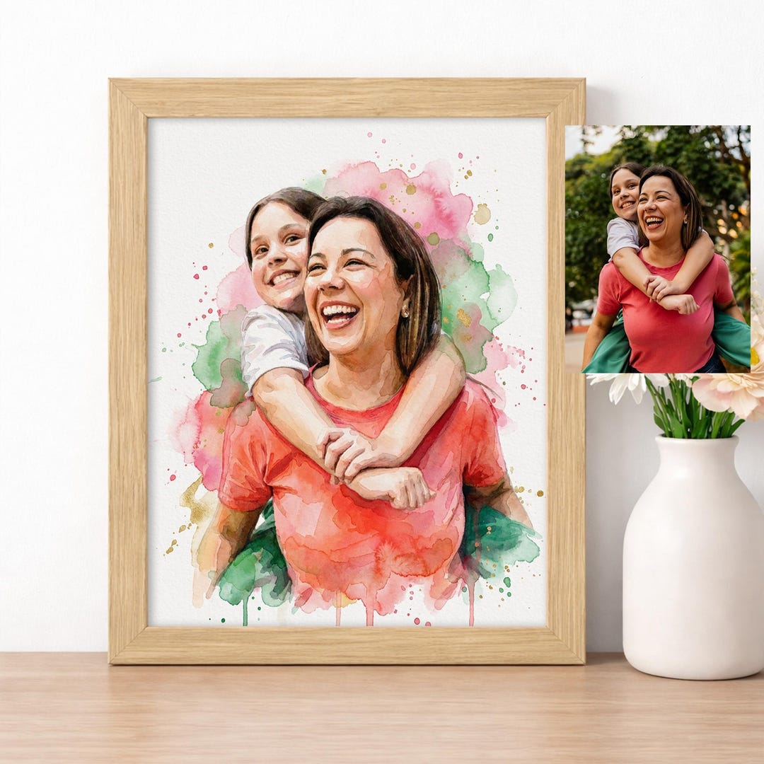 Mothers Day Gift Personalized Watercolor Portrait, Mom Gift, Family ...