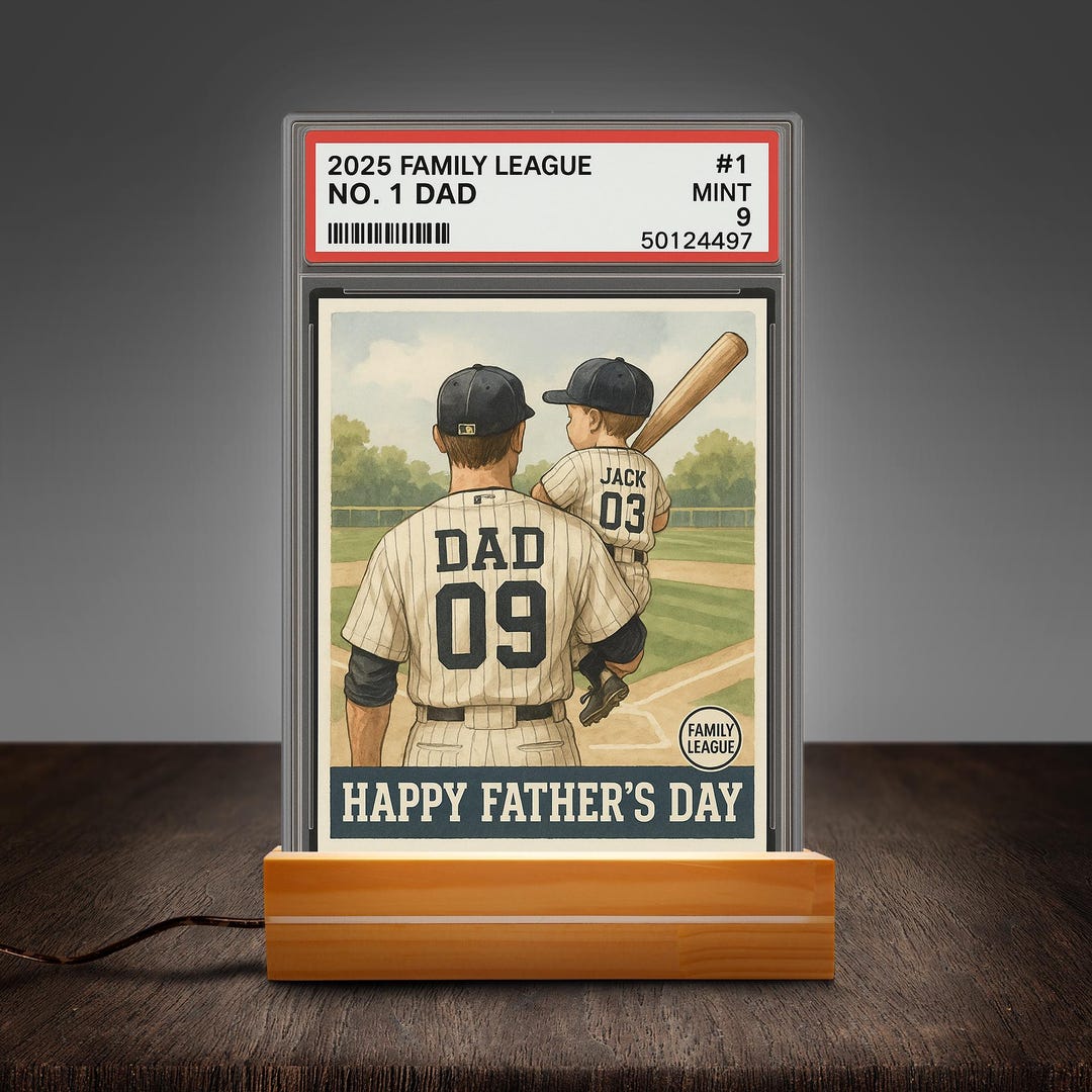 Baseball No. 1 Dad Man & Kids Trading Card Style Personalized Night ...