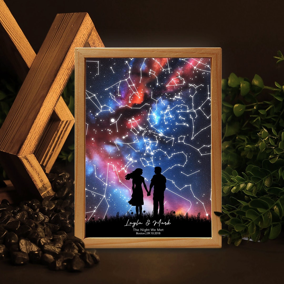 Personalized Constellation Chart Lamp - Gift Star Map on Night Light ...