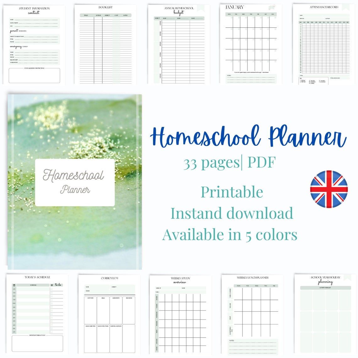 Undated Homeschool Planner Printable |20+ Pages| Digital PDF, Instant ...
