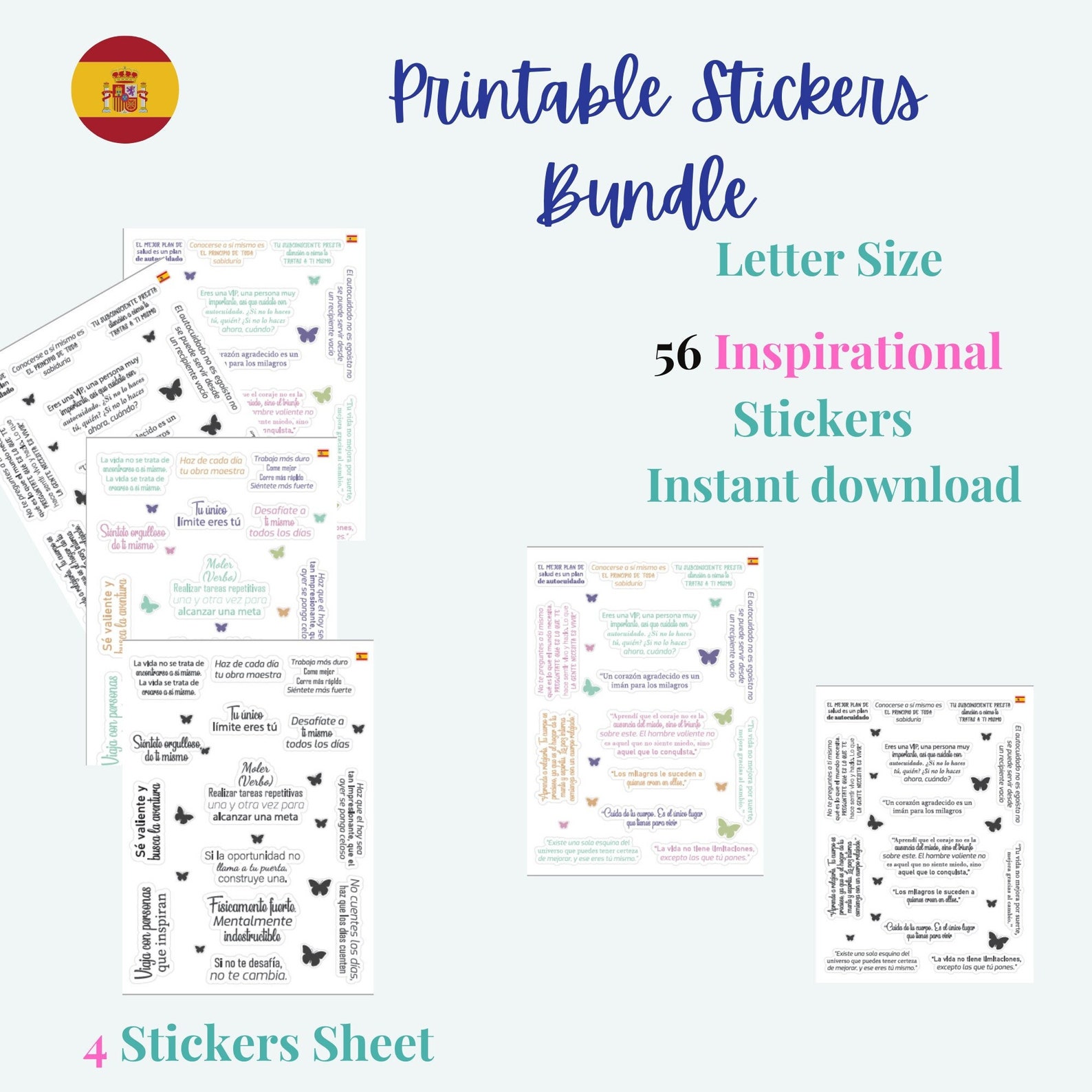 Spanish Stickers Sheet, Printable Stickers,self-care Stickers ...