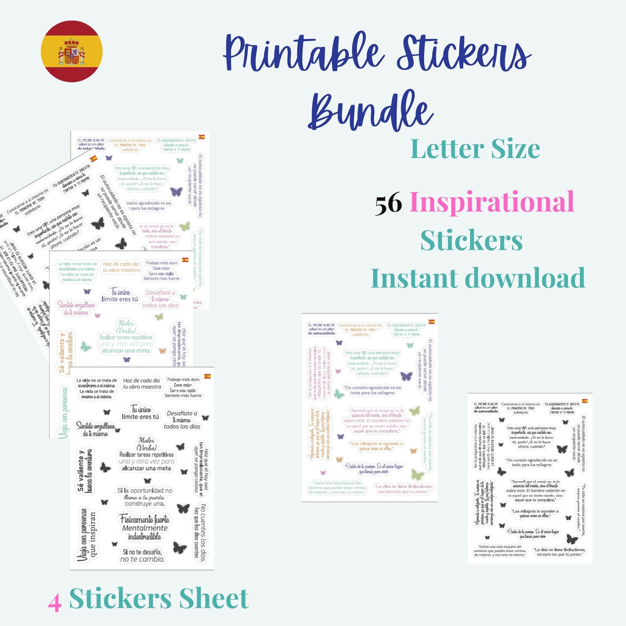 Spanish Stickers Sheet, Printable Stickers,self-care Stickers ...