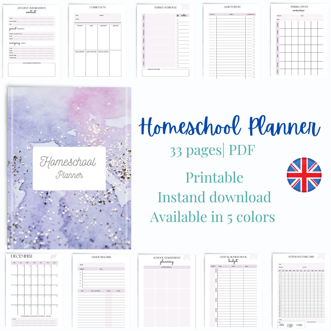 Homeschool Planner Printable | 20+ Pages|digital PDF, Instant Download ...