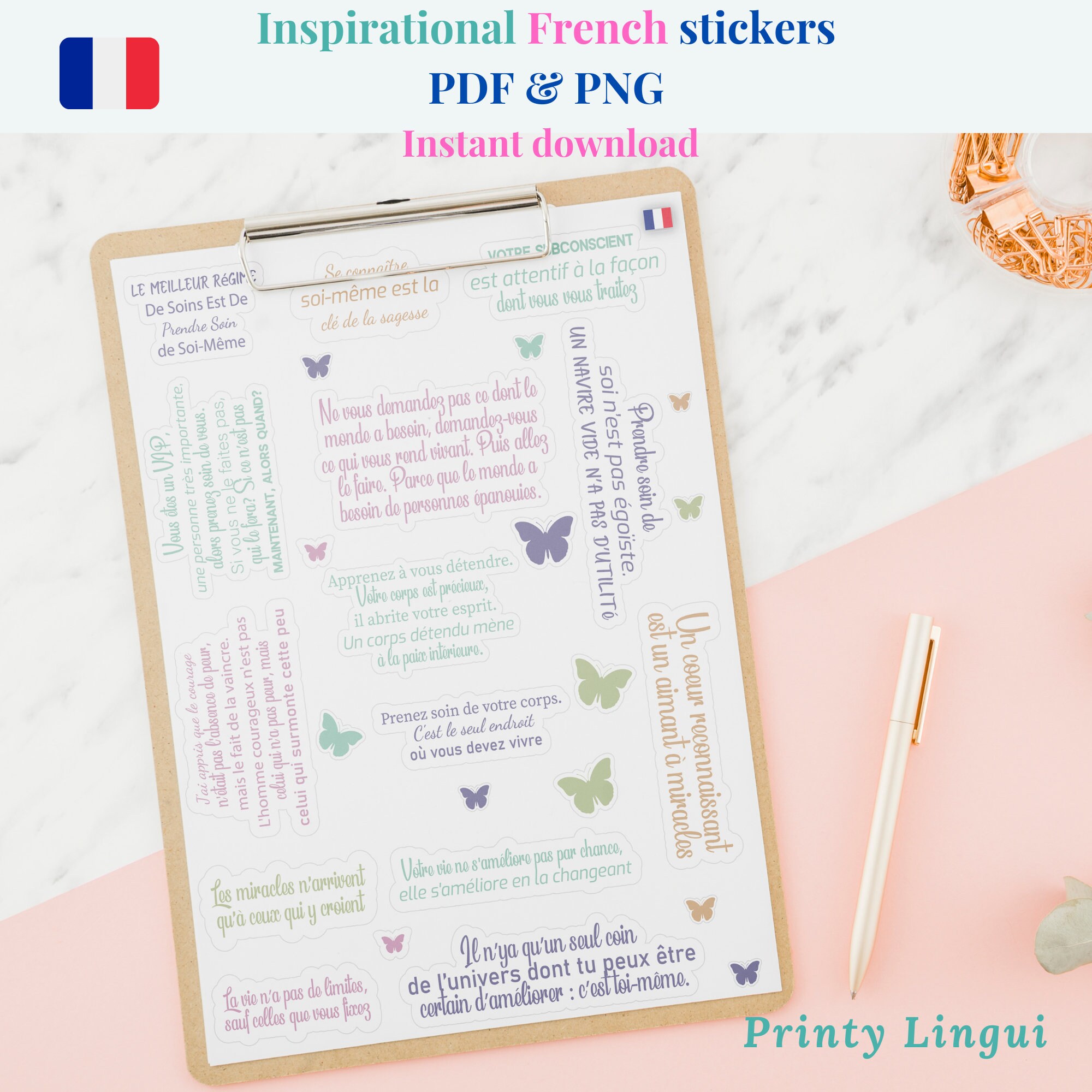 Motivational French Stickers, Self Care Stickers, Planner Stickers ...