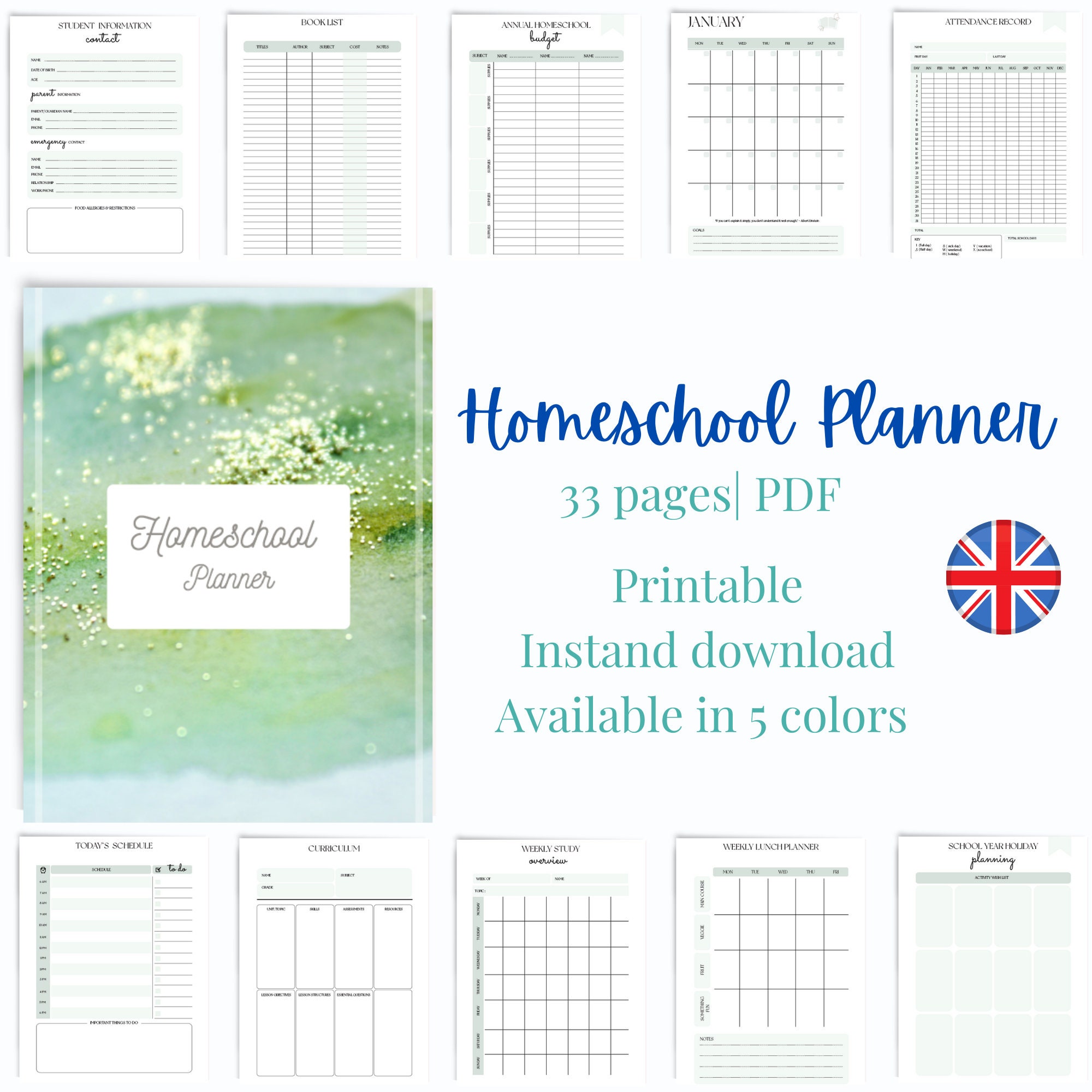 Homeschool Planner Printable | 20+ Pages|digital PDF, Instant Download ...