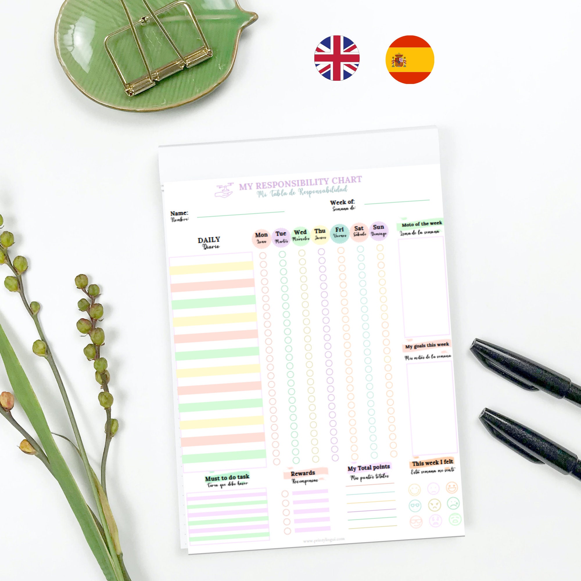 Bilingual Chore Chart,tabla De Responsabilidad,kids Printable,family ...