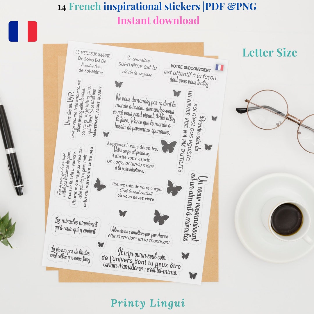 French Motivational Stickers, Self Care Planner Stickers (PDF & PNG) - Etsy