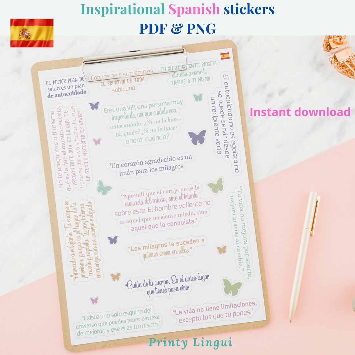 Spanish Stickers Sheet, Printable Stickers,self-care Stickers ...
