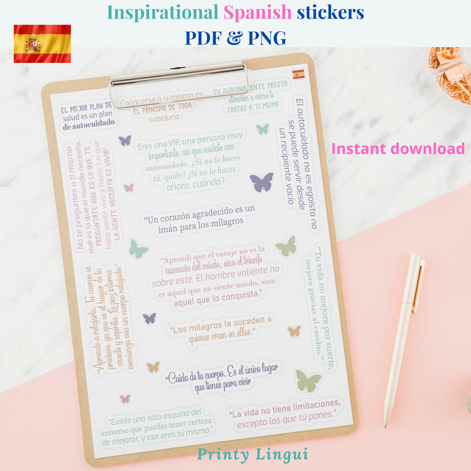 Spanish Stickers Sheet, Printable Stickers,self-care Stickers ...