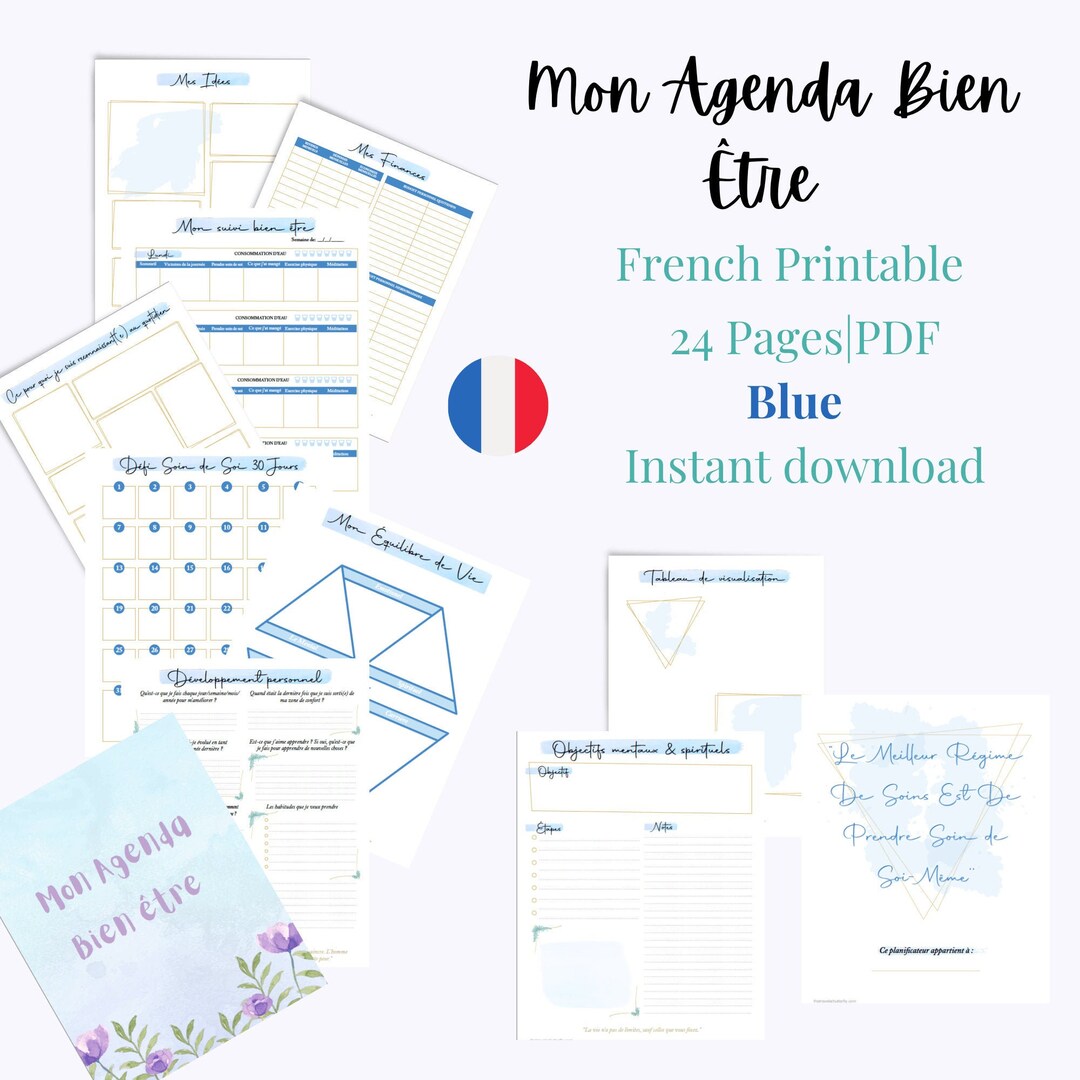 French Self-care Planner | Wellness Journal, Habit Tracker (PDF) - Etsy