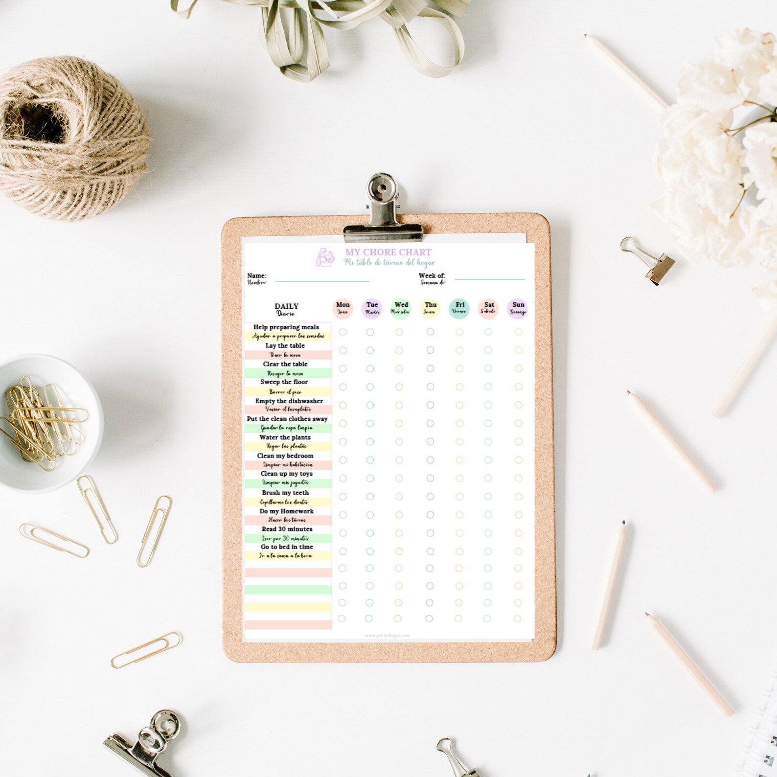 Bilingual Chore Chart,tabla De Responsabilidad,kids Printable,family ...