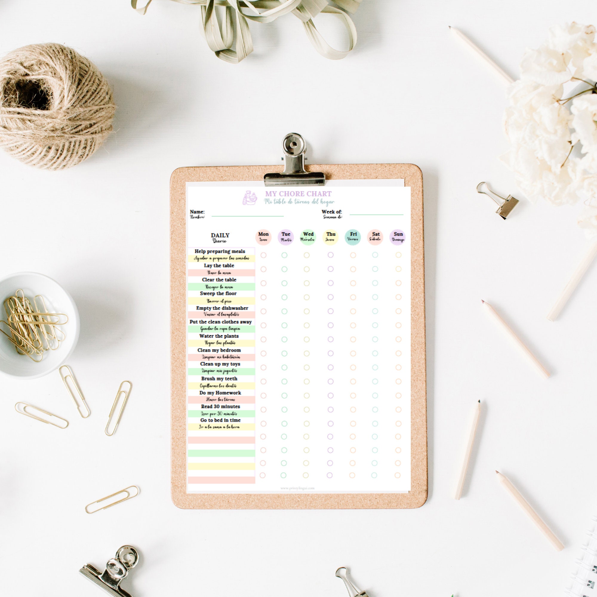 Bilingual Chore Chart,tabla De Responsabilidad,kids Printable,family ...