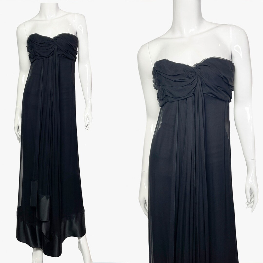 Vintage Yves Saint Laurent YSL Silk Bustier Black Dress, Floor Length ...