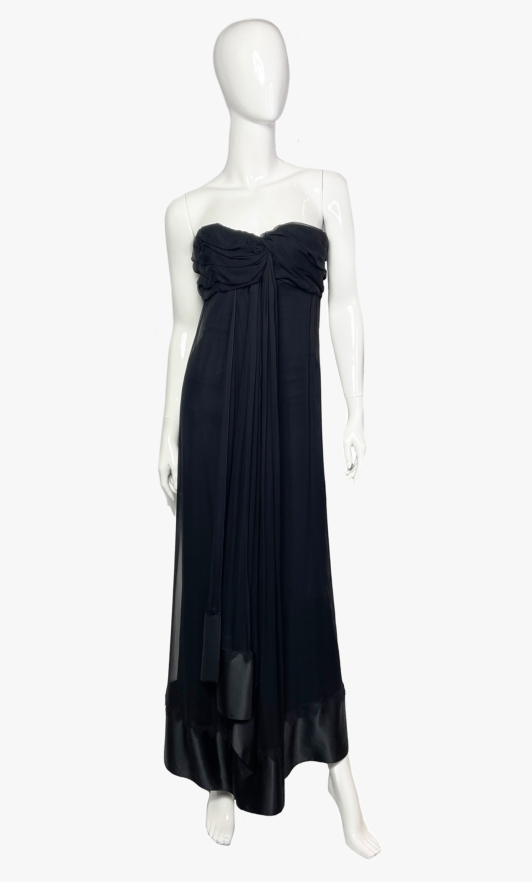 Vintage Yves Saint Laurent YSL Silk Bustier Black Dress, Floor Length ...