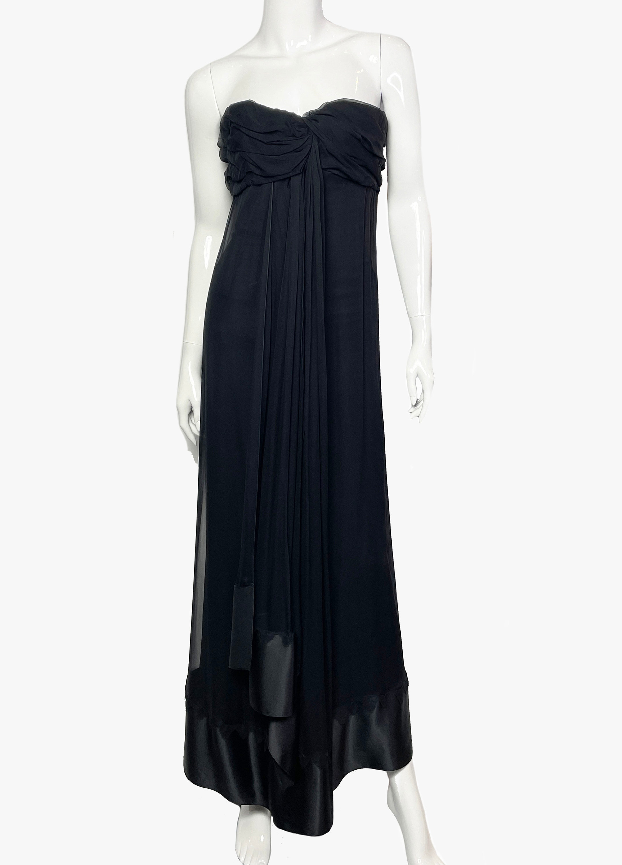 Vintage Yves Saint Laurent YSL Silk Bustier Black Dress, Floor Length ...