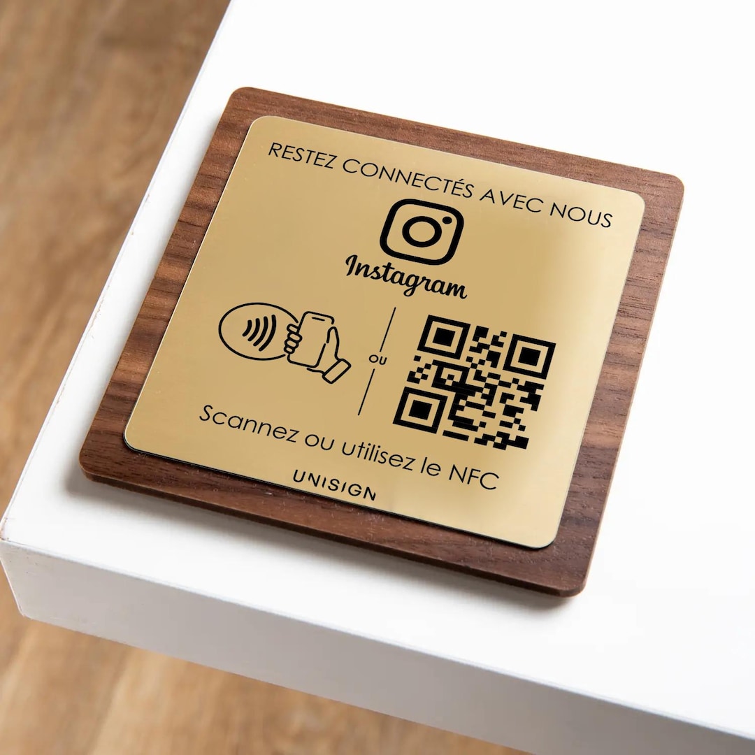 Custom QR Code Holder – Wood and Engraved Plaque – Instagram, NFC ...