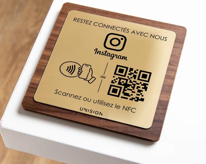 Custom QR Code Holder – Wood and Engraved Plaque – Instagram, NFC ...