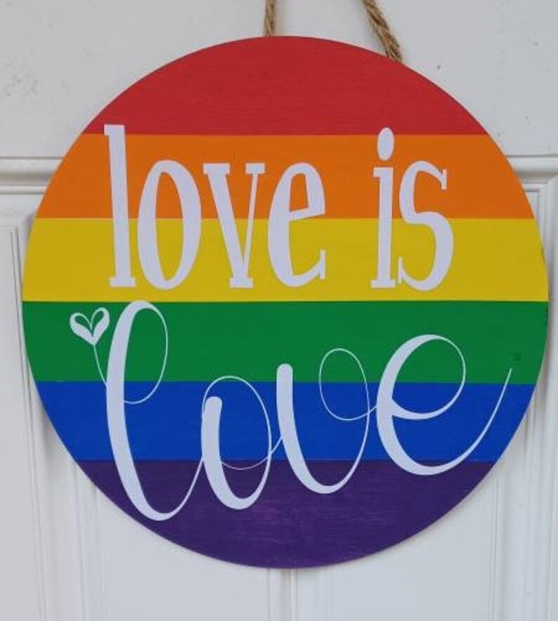 Welcome Sign Door Hanger Decorative Sign Wall Sign Wood Round LQBTQ Gay ...