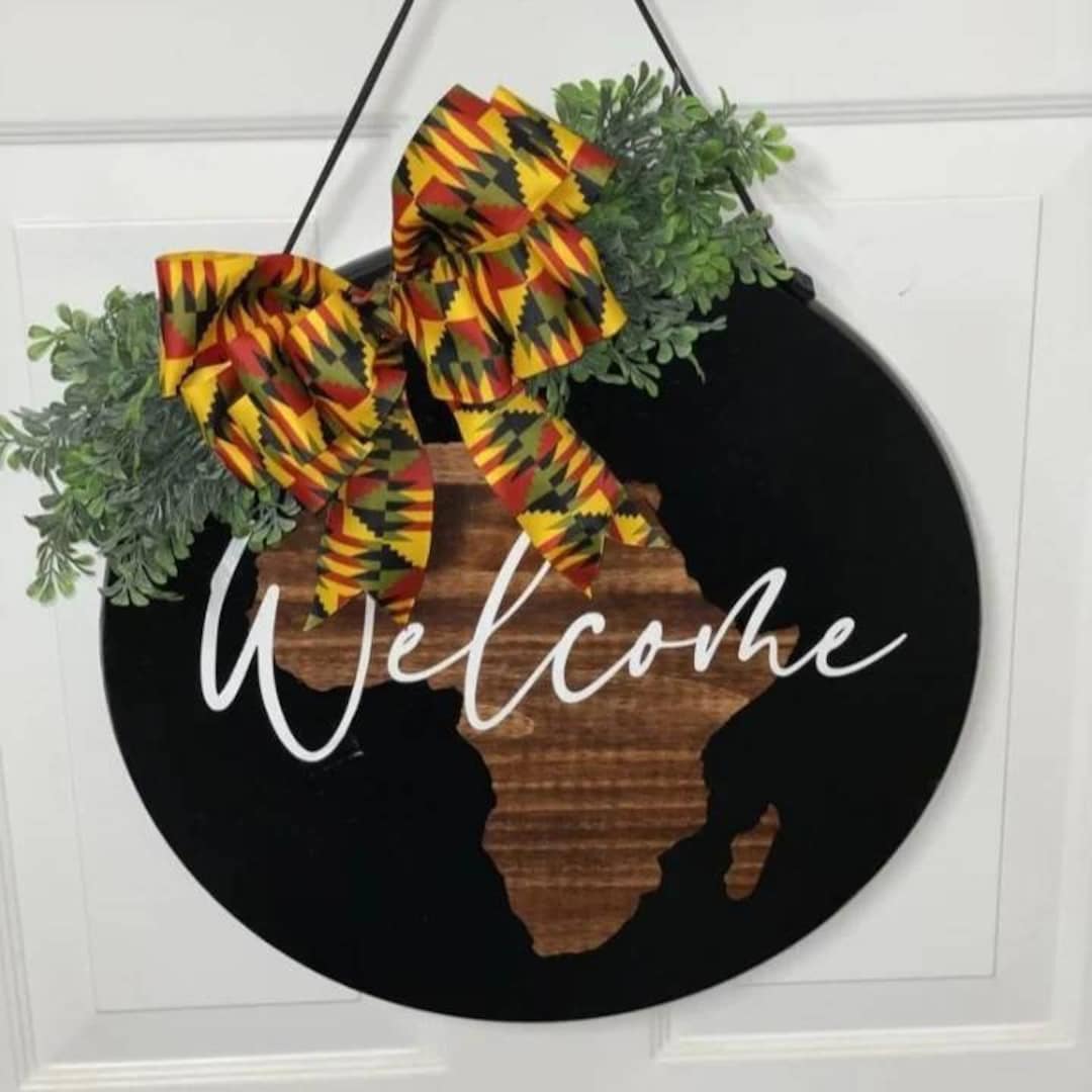 Africa Welcome Door Hanger Decorative Sign Wall Sign Wood Round Black ...