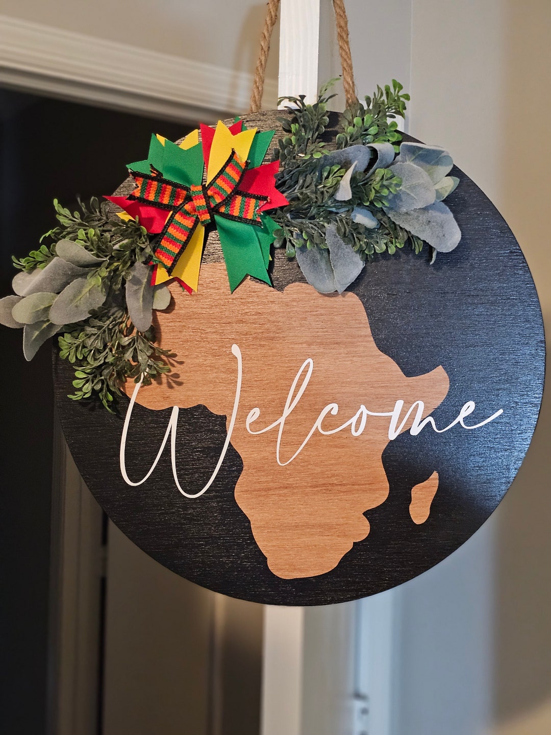 Africa Welcome Door Hanger| Decorative Sign| Wall Sign| Wood Round ...