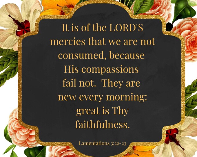 Bible Verse Scripture Digital Download Lamentations 3:22-23 Great is ...