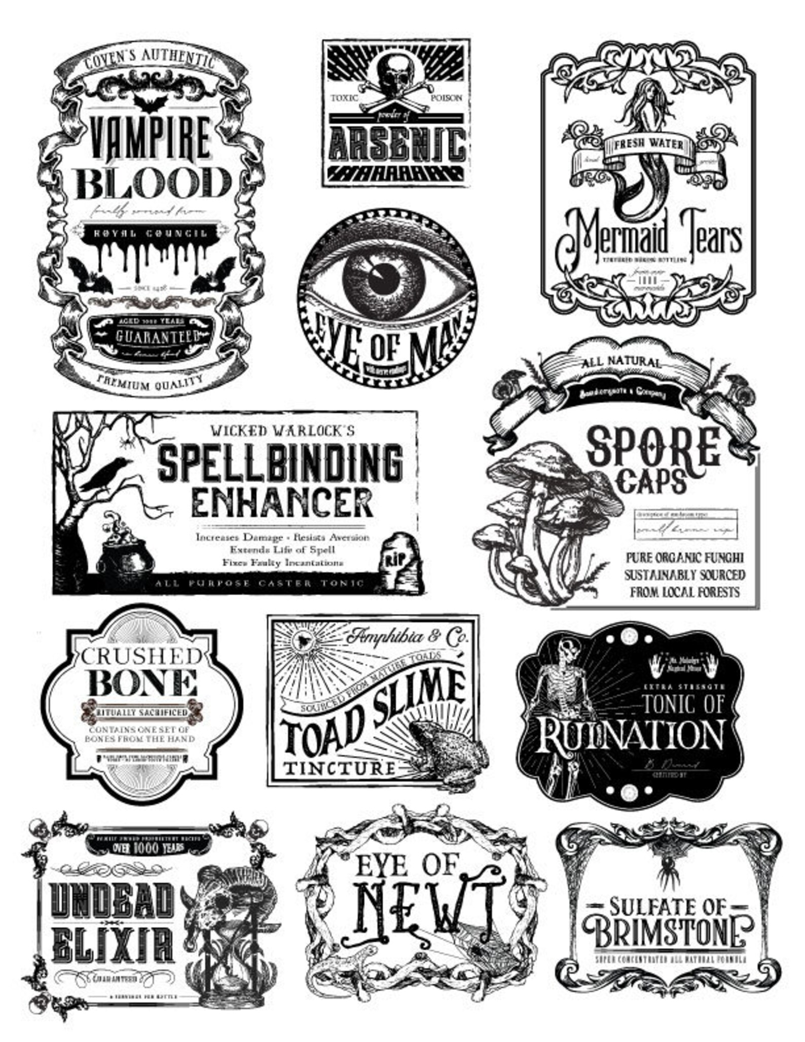 12 Detailed Apothecary Labels - Halloween Decor - Vintage DIY Potion ...