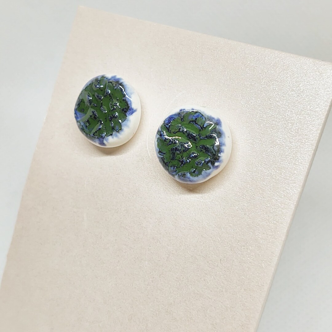 Handmade Textured Earthy Green Stud Earrings - Etsy