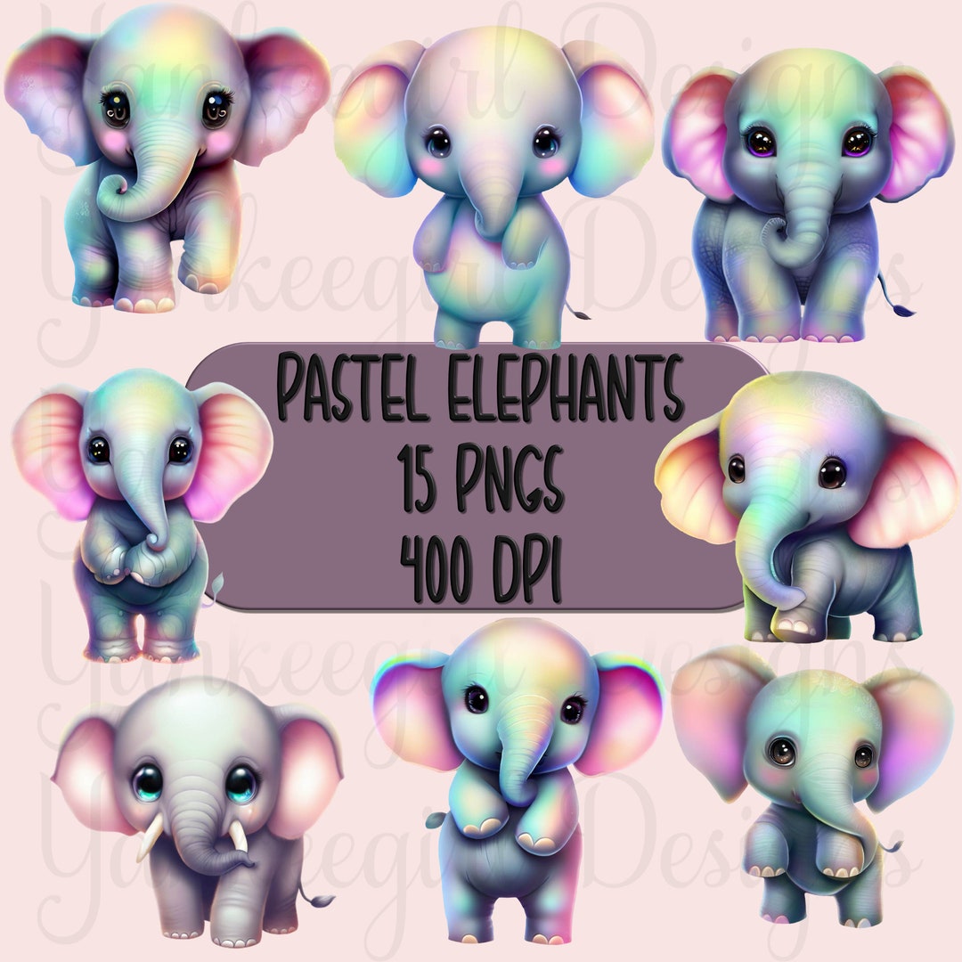 Pastel Elephants Clipart Illustration - Etsy