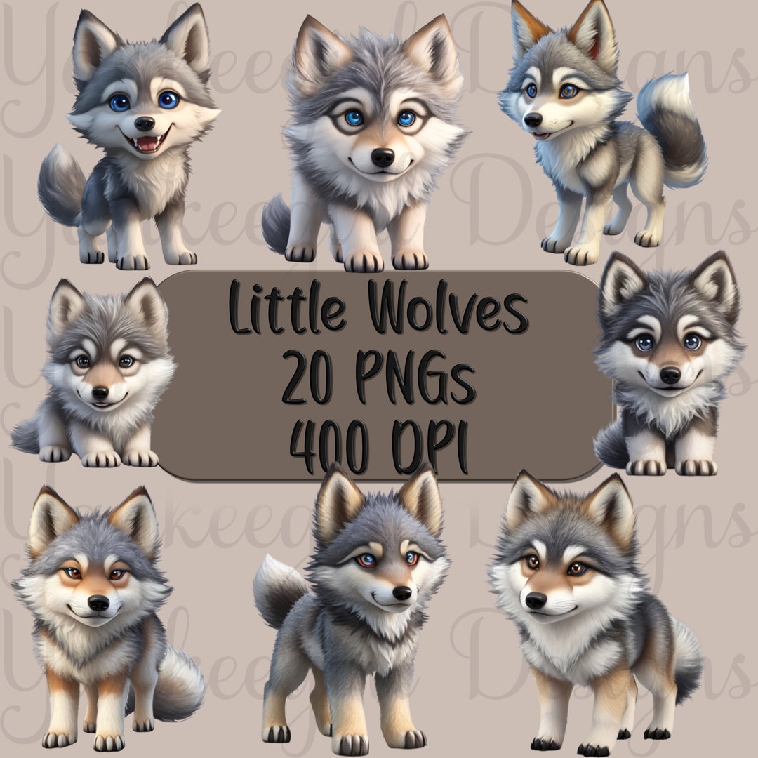Whimsical Little Wolves Clipart Charming Wolf Illustrations Fantasy Wolf Graphics Digital ...