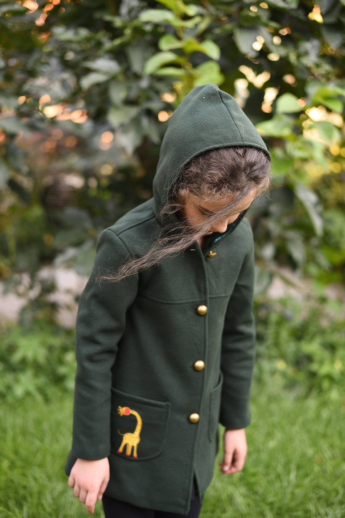Green Coat for Kids With Embroidered Giraffe Animals. Spring - Etsy