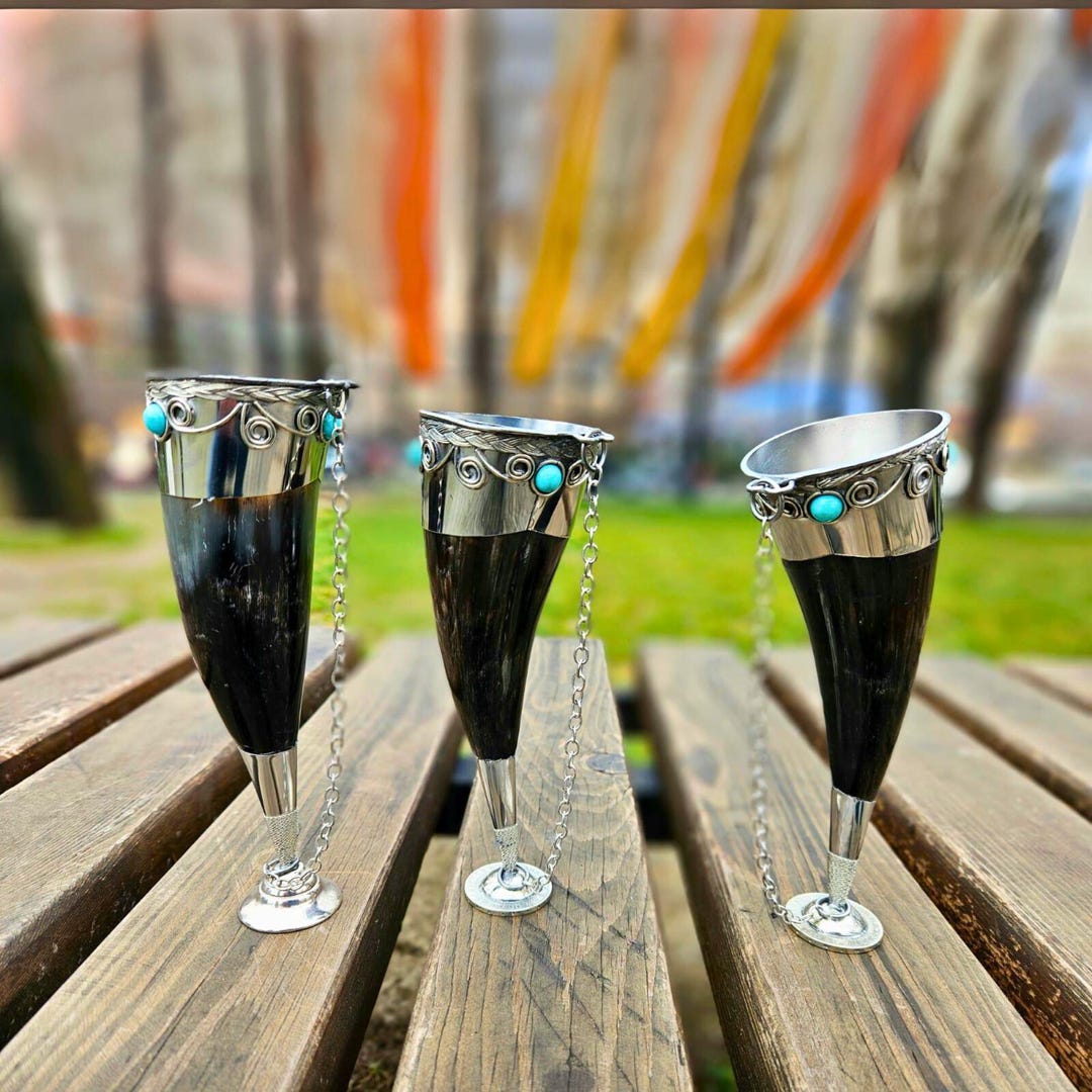 Viking Drinking Horns Set, Three Handmade Viking Horns Tankards for ...