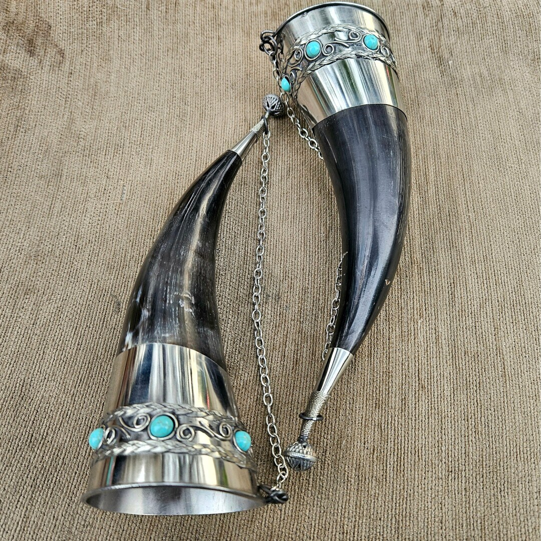 Viking Drinking Horns, Personalized Gift for Wedding, With Silver and ...