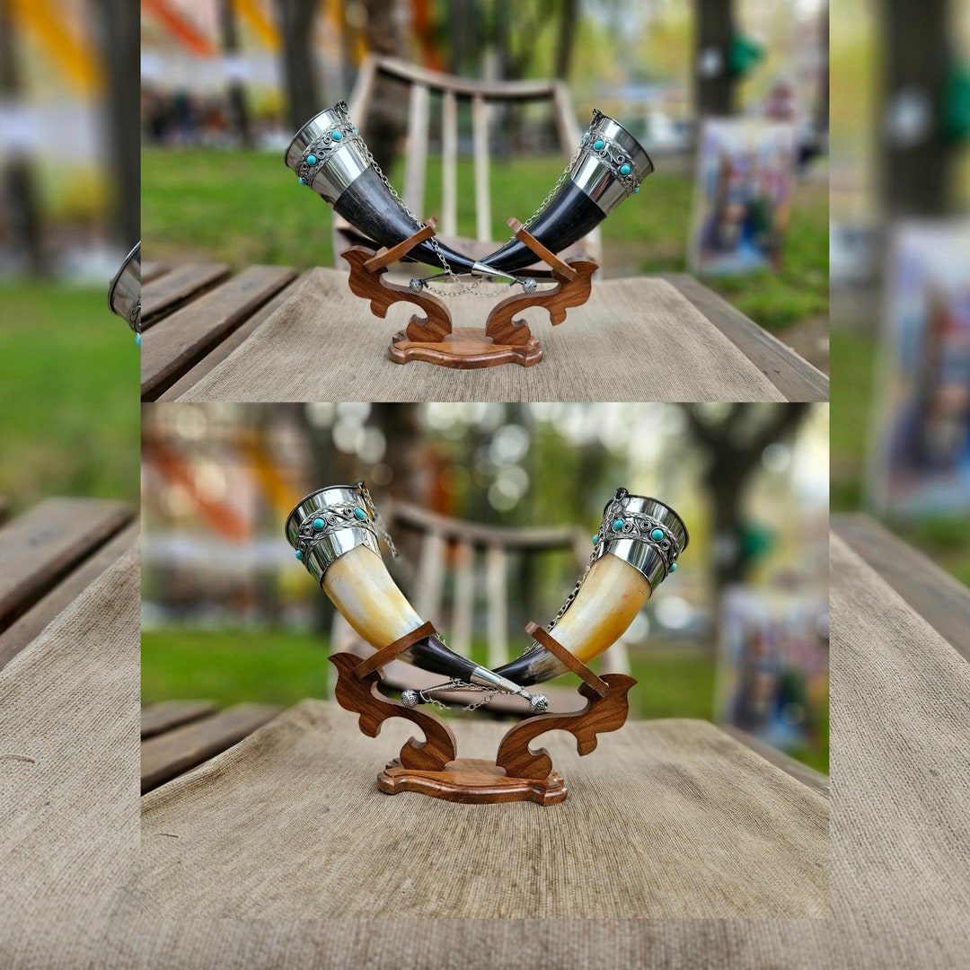 Viking Drinking Horns, Personalized Gift for Wedding, With Silver and ...