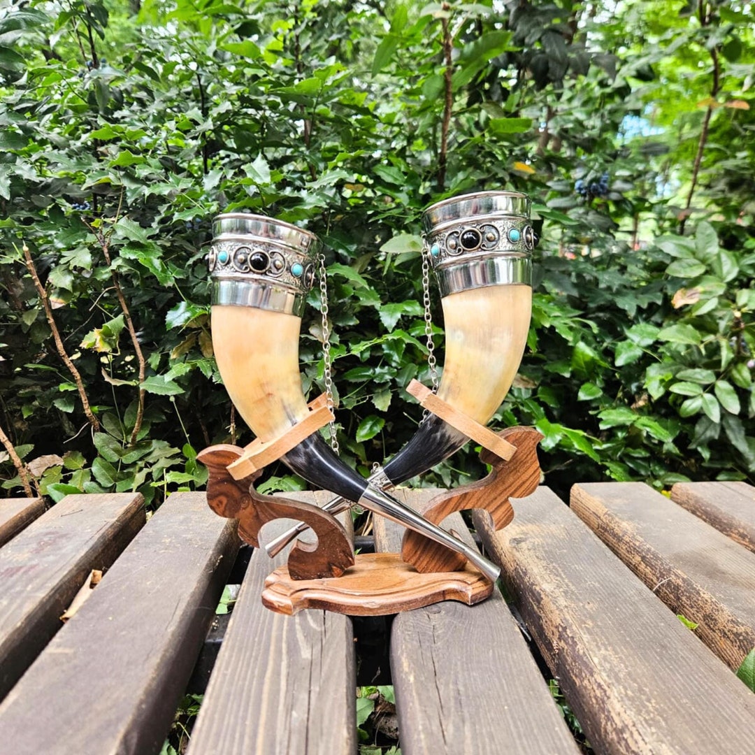 Viking Drinking Horns With Stand. Personalized Gift for Wedding ...