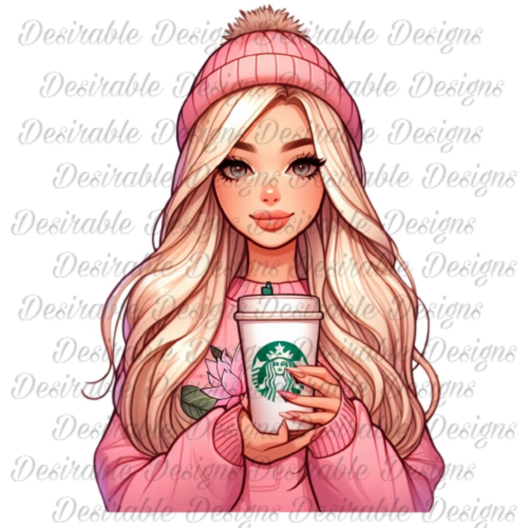 Bougie Girl With Coffee, PNG, Pink, Clipart - Etsy