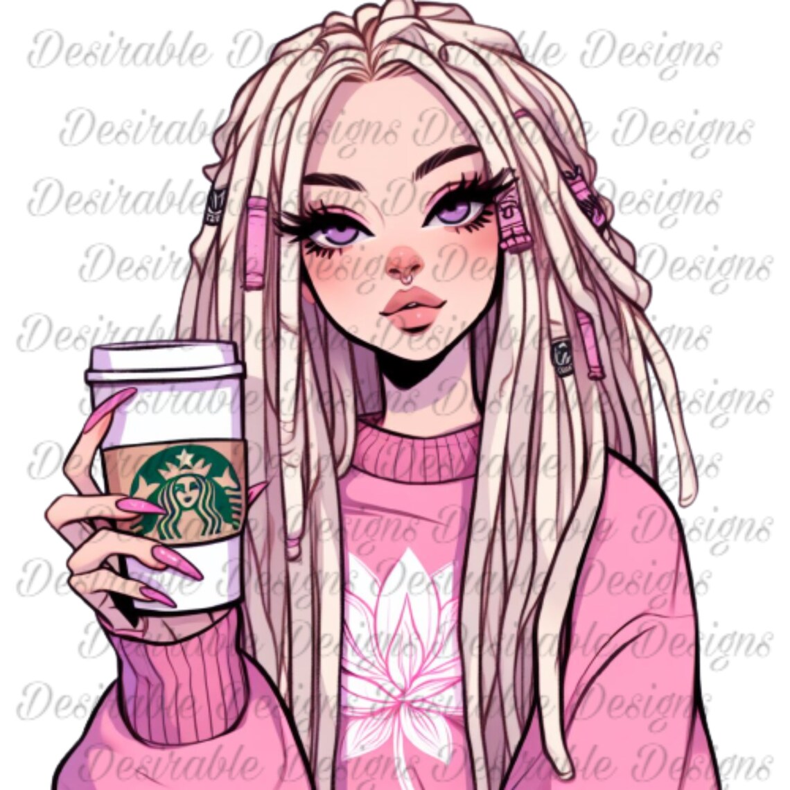 Bougie Girl With Lotus, Pink, Dreadlocks, Coffee, Sublimation, Digital ...