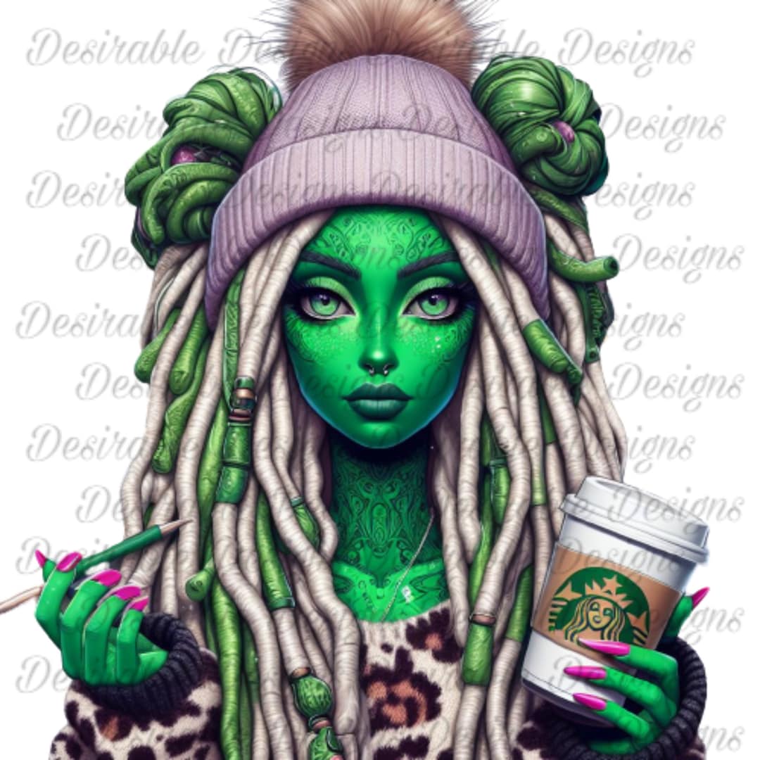 Green Girl, Alien, Bougie, Cute, Dreadlocks, Sublimation, PNG, PNG ...