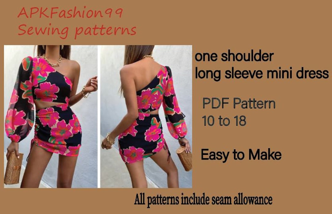 Pdf Sewing Pattern . One Shoulder Mini Dress. Party Dress. Dress for ...