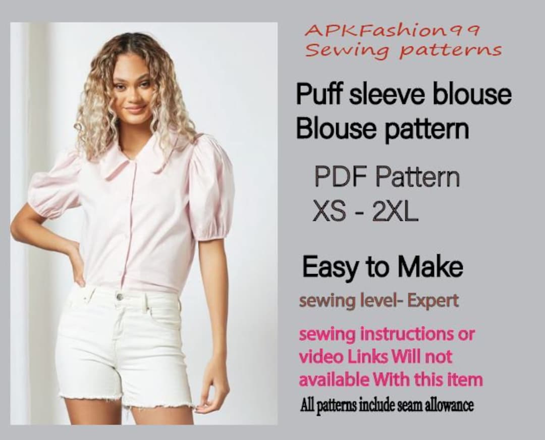 Pdf Sewing Pattern . Puff Sleeve Blouse Pattern. Vintage - Etsy