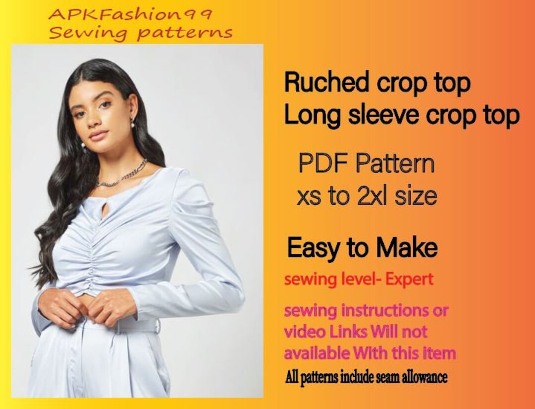 Pdf Sewing Pattern Pouched Crop Top Long Sleeve Top. - Etsy