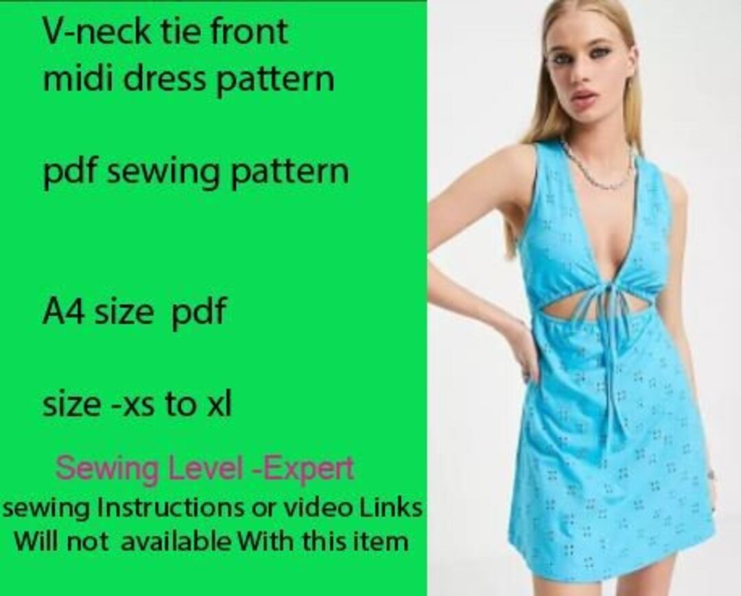 Pdf Sewing Pattern . V Neck Tle Front Mini Dress. Mini Dress. - Etsy