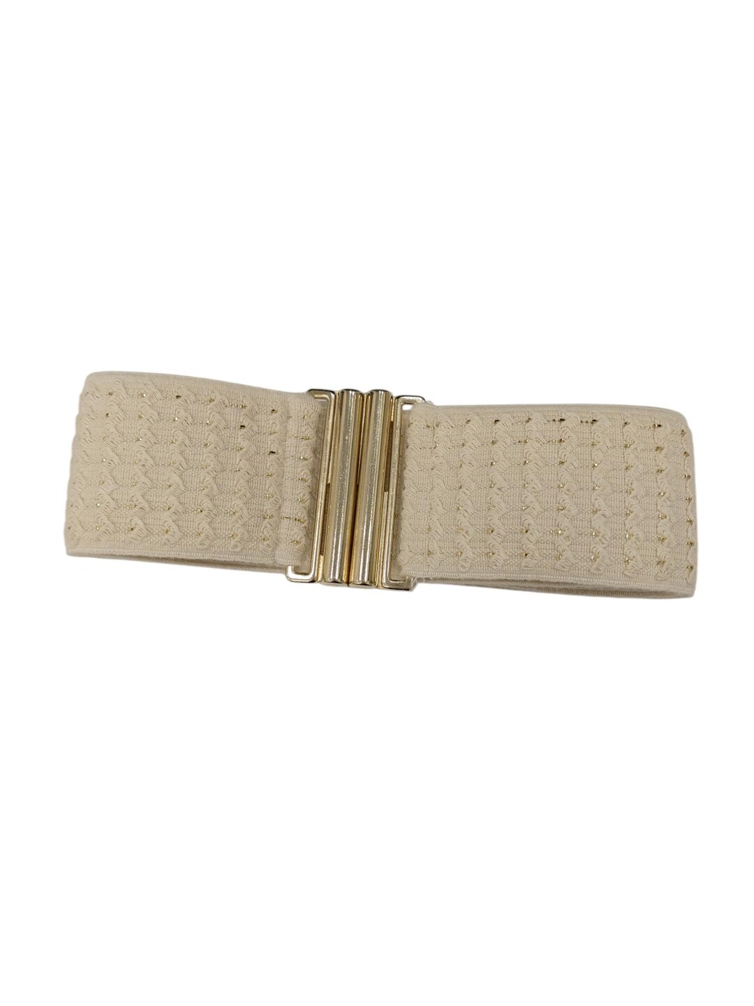 Handmade White Elastic Belt: Gold Dots, Metal Buckle - Etsy