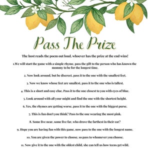 Pass the Prize Baby Shower Game, Lemon Baby Shower Game Printable, Fun ...