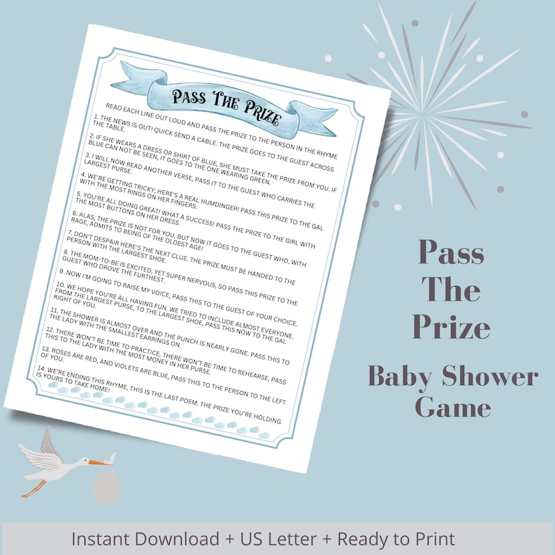 Pass the Prize Baby Shower Game, Baby Shower Game Printable, Baby Boy ...