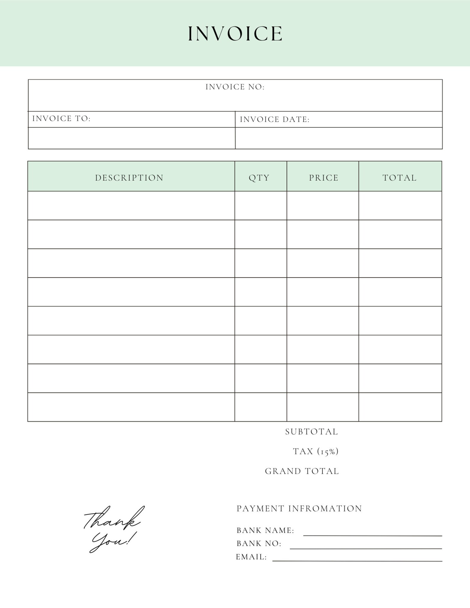 Editable Invoices, Printable Invoice Bundle, Green Invoice, Business ...